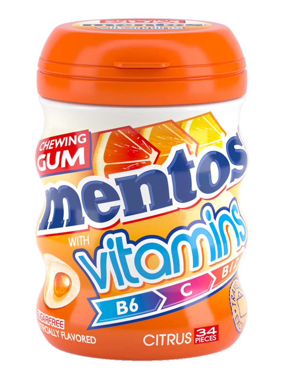 Mentos sugarfree citrus fruit flavoured chewing gum with a liquid ...
