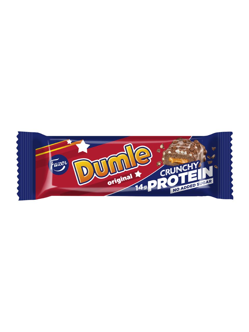 Fazer Dumle milk chocolate covered protein bar with toffee flavour and ...
