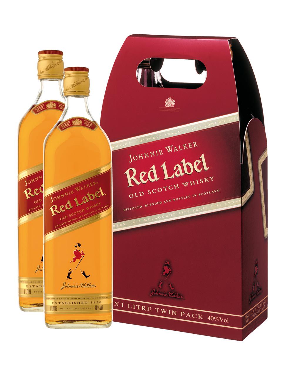 Johnnie Walker Red Label Blended Scotch Whisky 40% 2x1L Twinpack ...