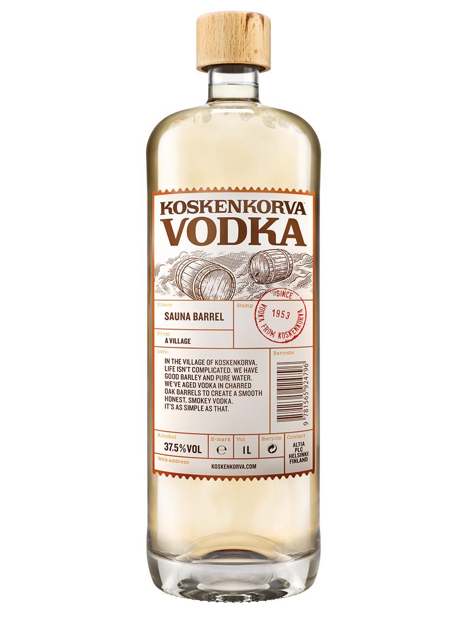 Koskenkorva Sauna Barrel Vodka 伏特加 37.5 度 1L | 法兰克福机场网上购物