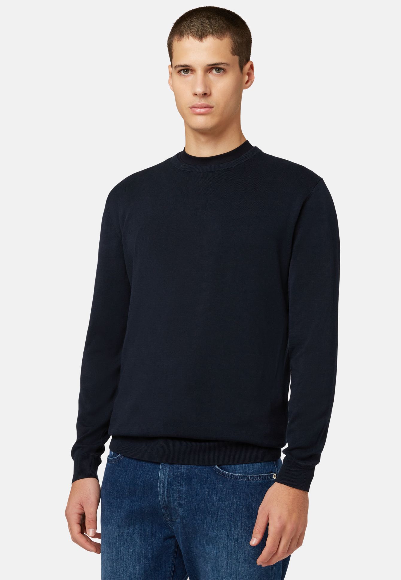 Navy round-neck Pima Cotton Sweater | Frankfurt Airport Online Shopping